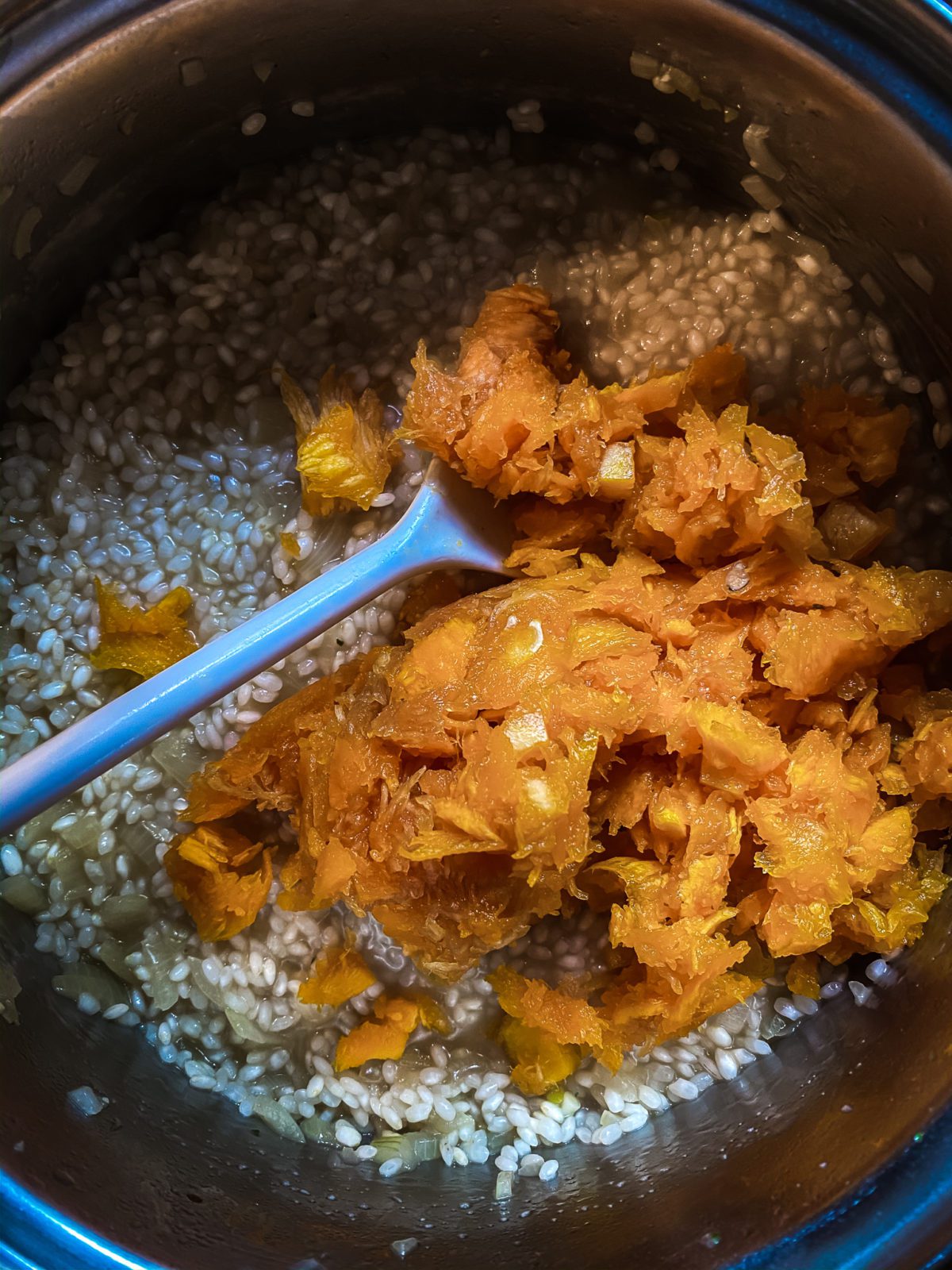 Festive Pumpkin Risotto with Pomegranate Seeds and Feta Crumbs